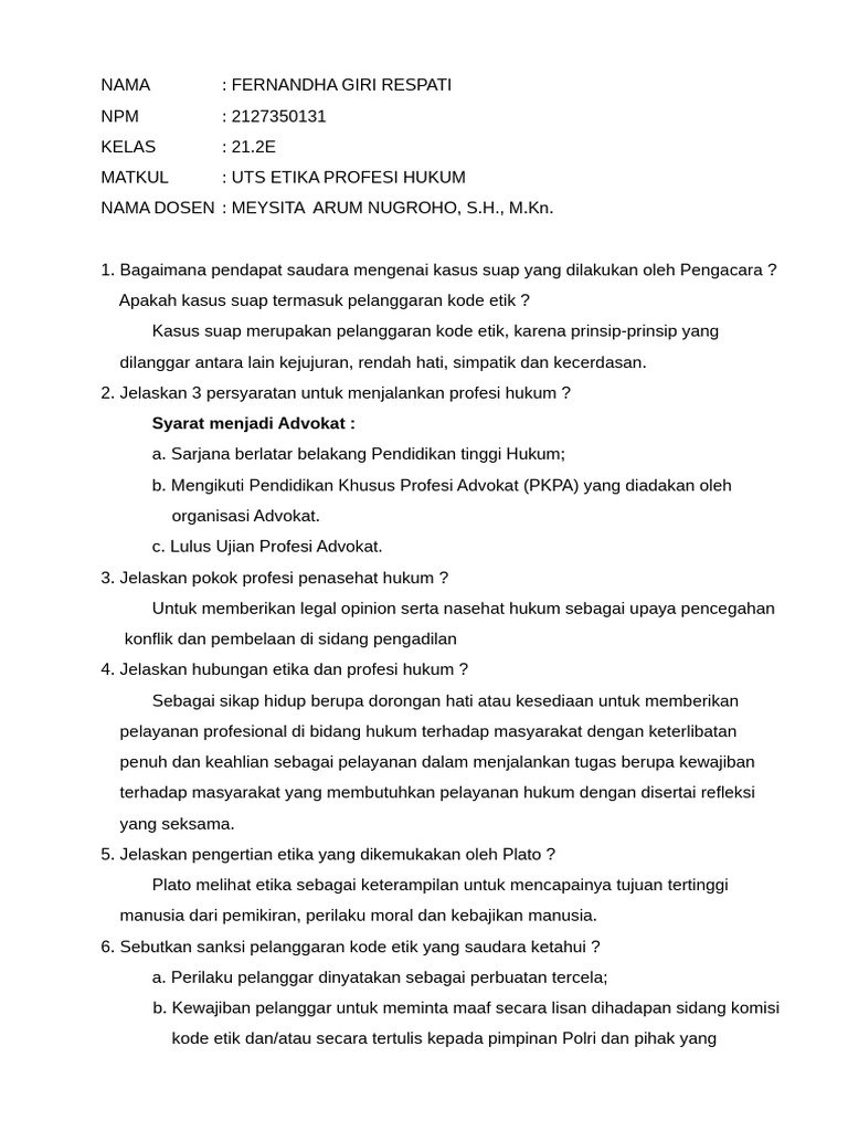 Etika Profesi Hukum dan Kasus Suap | PDF