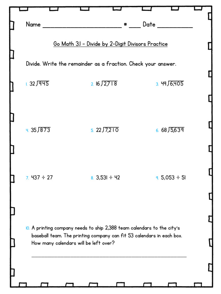 Divide by 2-Digit Divisors Practice | PDF