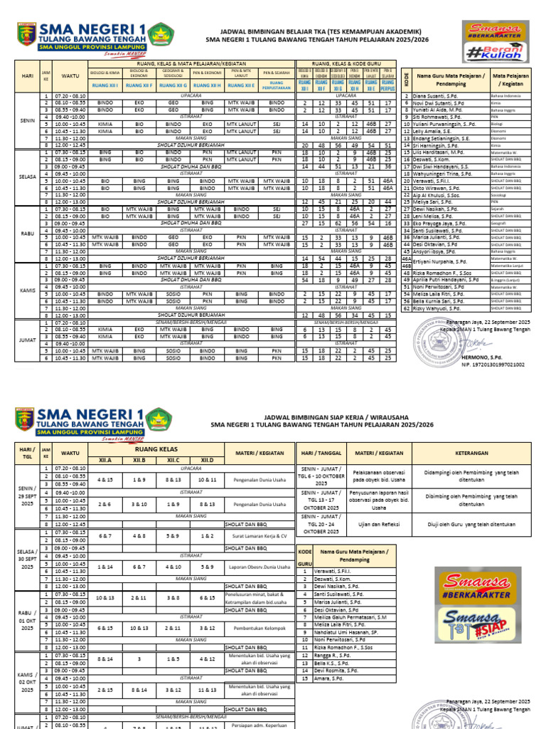 Jadwal Bimbel Tka Ter - Baru | PDF