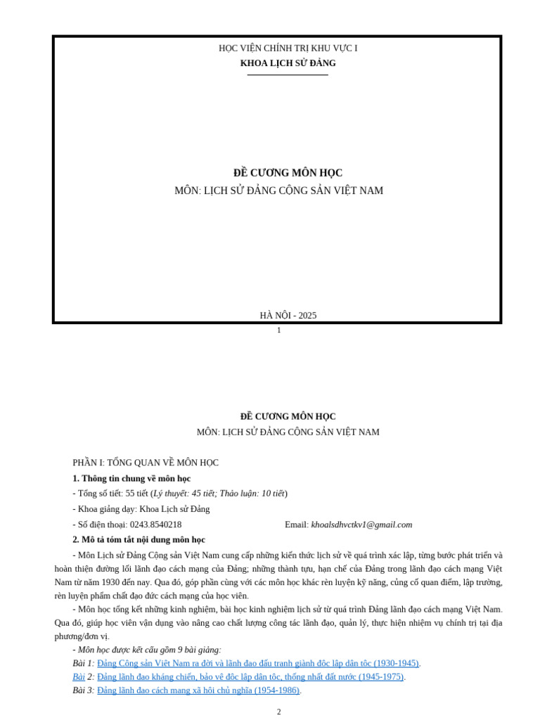 de Cuong Mon Lich Su Dang Cong San Viet Nam | PDF