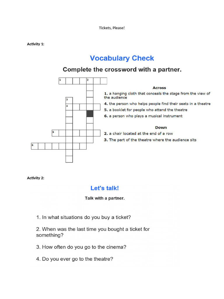 Handout Unit 2 Tickets, Please! | PDF