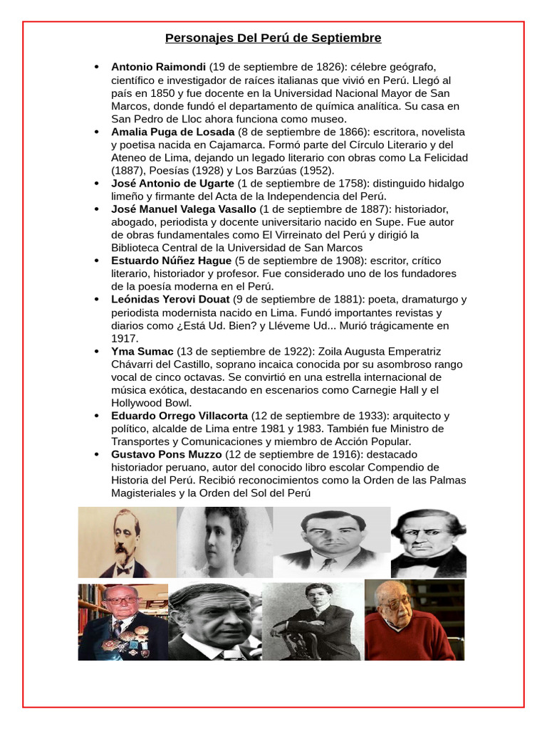 Personajes Peruanos Destacados de Septiembre | PDF