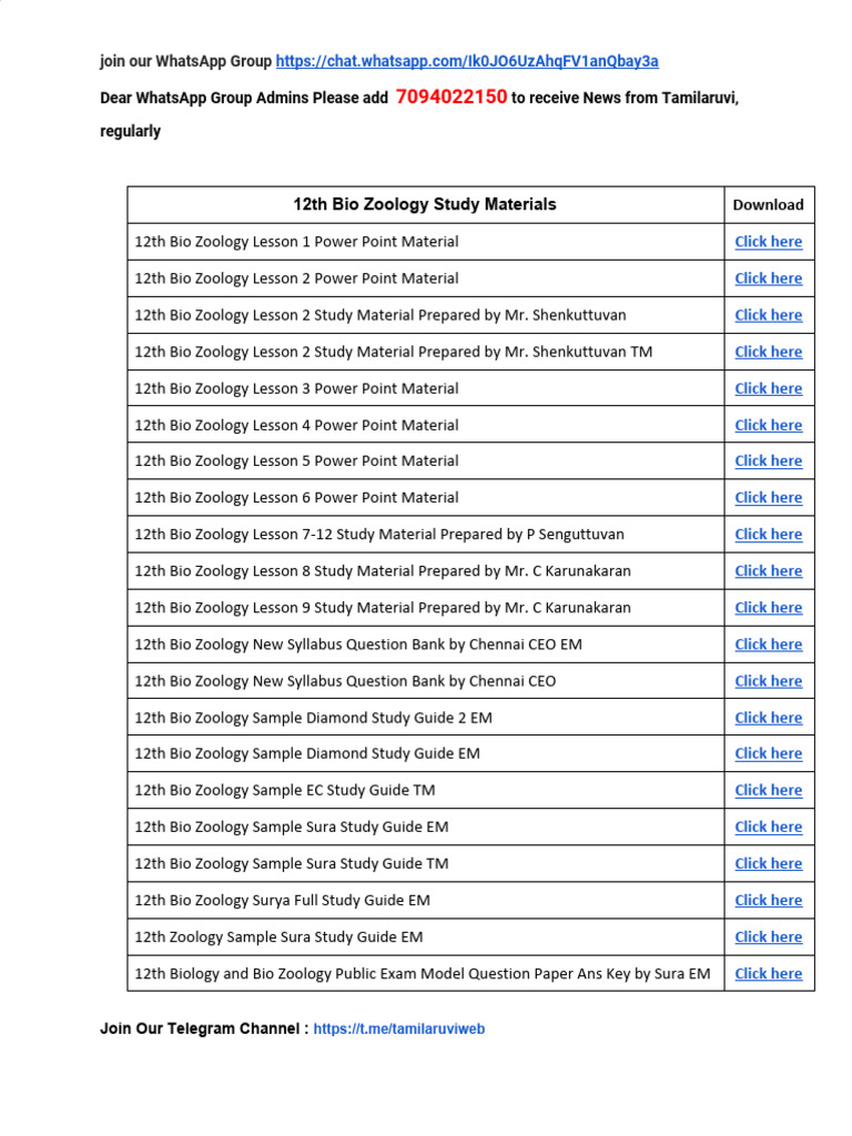 12th Bio Zoology Study Materials Download | PDF