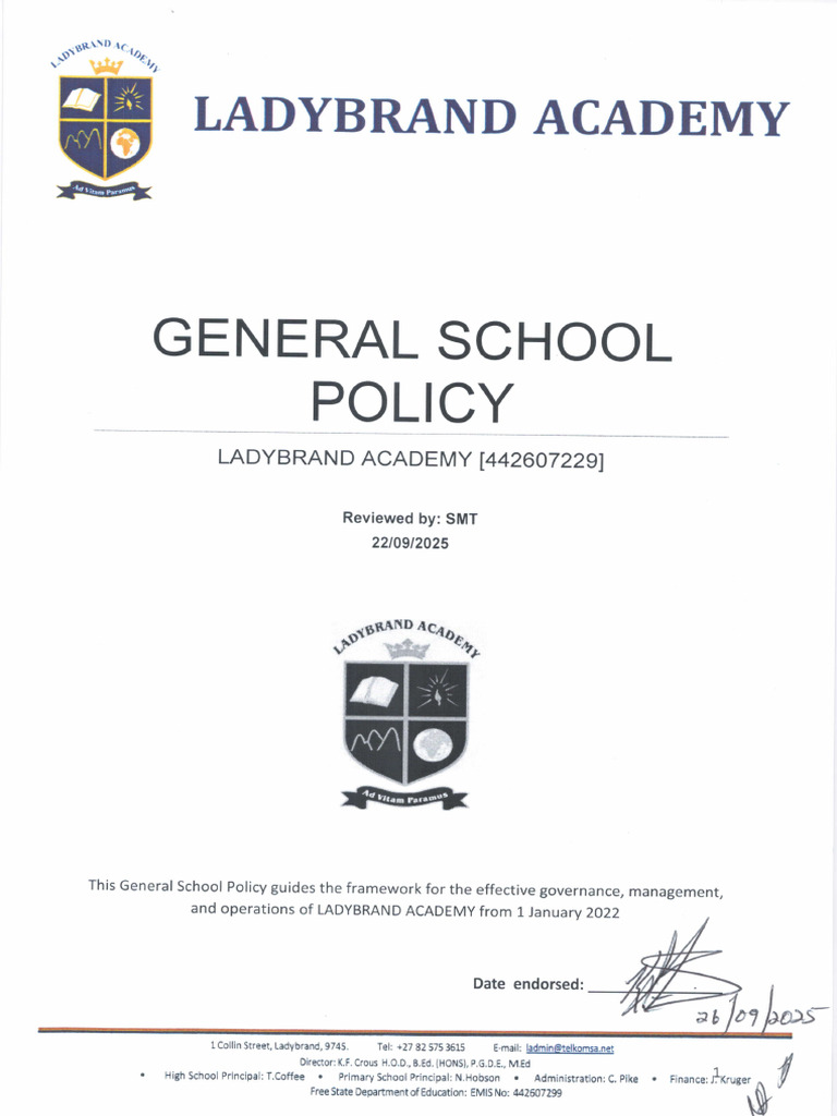 Ladybrand Academy General School Policy | PDF | Educational Assessment ...