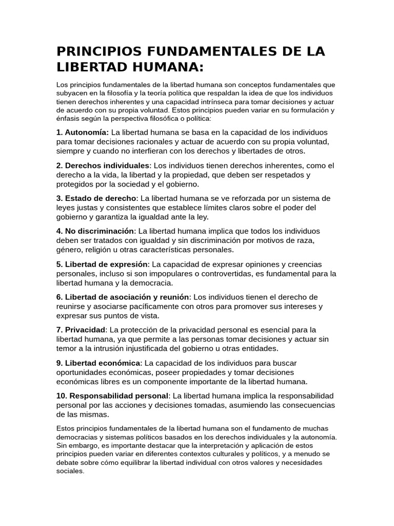 Principios Fundamentales de La Libertad Humana | PDF | Libertad | Derechos