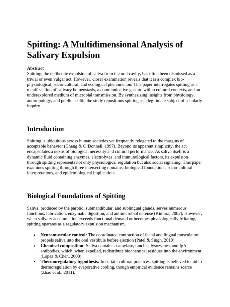 Spitting A Multidimensional Analysis of Salivary Expulsion | PDF ...