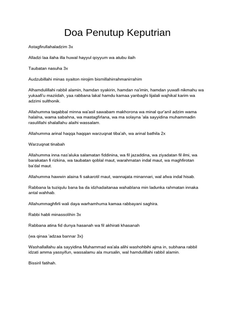 Doa Penutup Keputrian | PDF