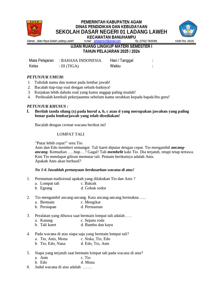 STS 1 Kelas III - Bhs Indonesia | PDF