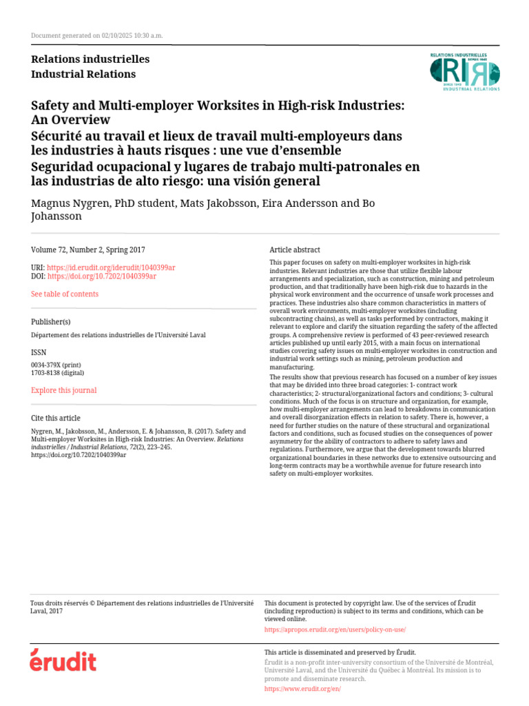 Safety on Multi-employer Worksites | PDF | Subcontractor | Occupational ...