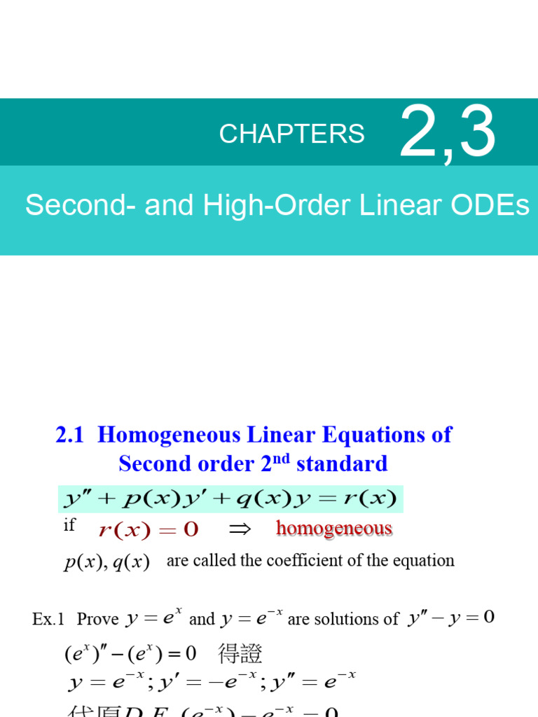 Second-Order Linear ODEs Explained | PDF | Ordinary Differential ...