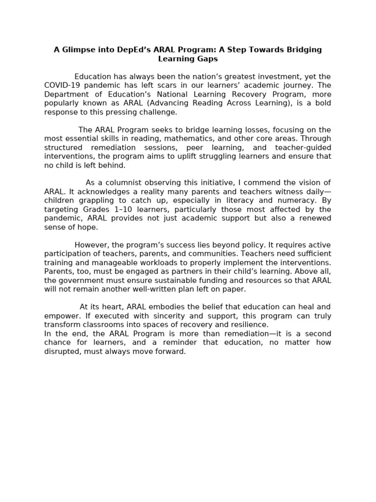 Bridging Learning Gaps with ARAL Program | PDF