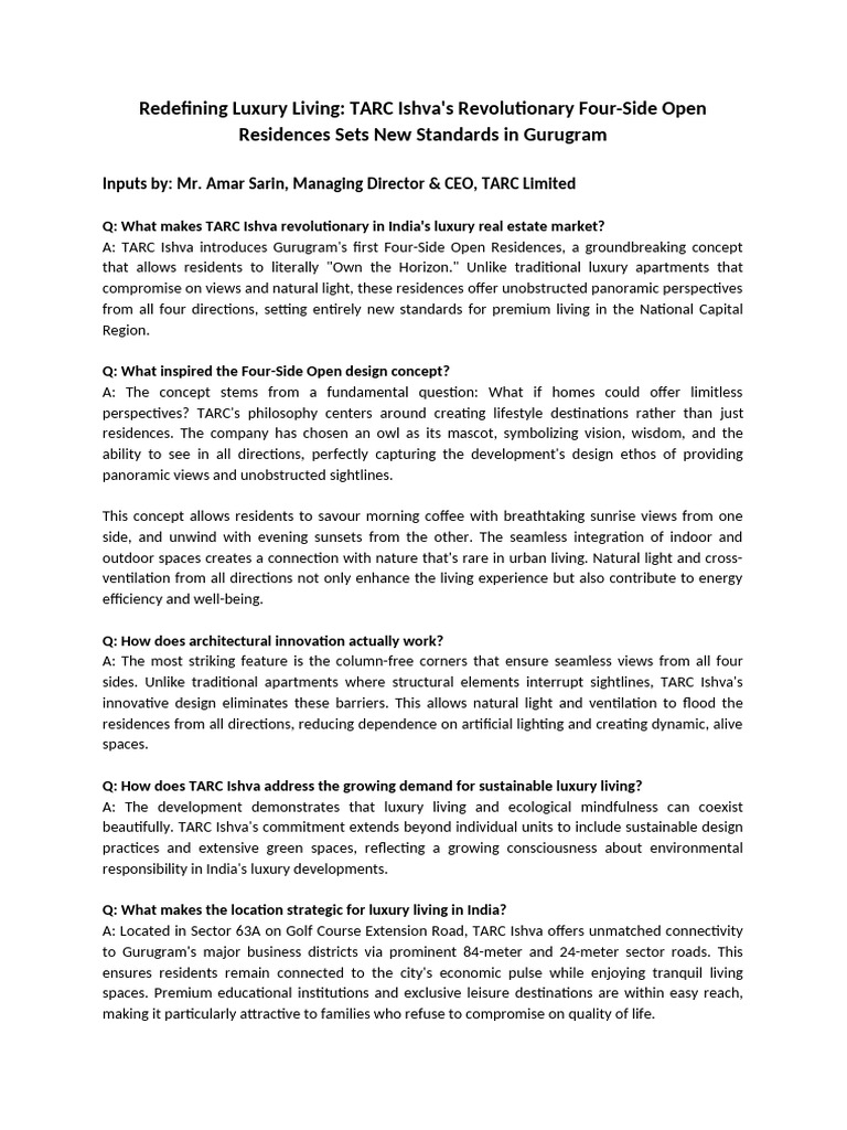 TARC Ishva - Business Today QnA | PDF | Sustainability