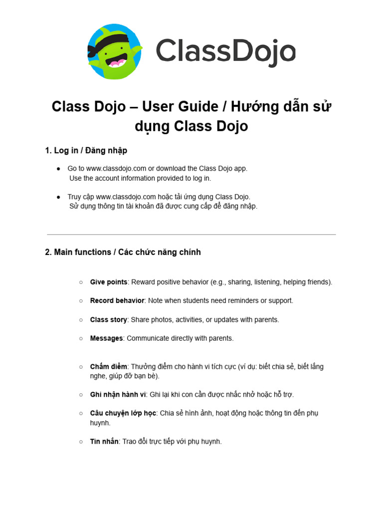 Class Dojo - User Guide - Hướng Dẫn Sử Dụng Class Dojo | PDF