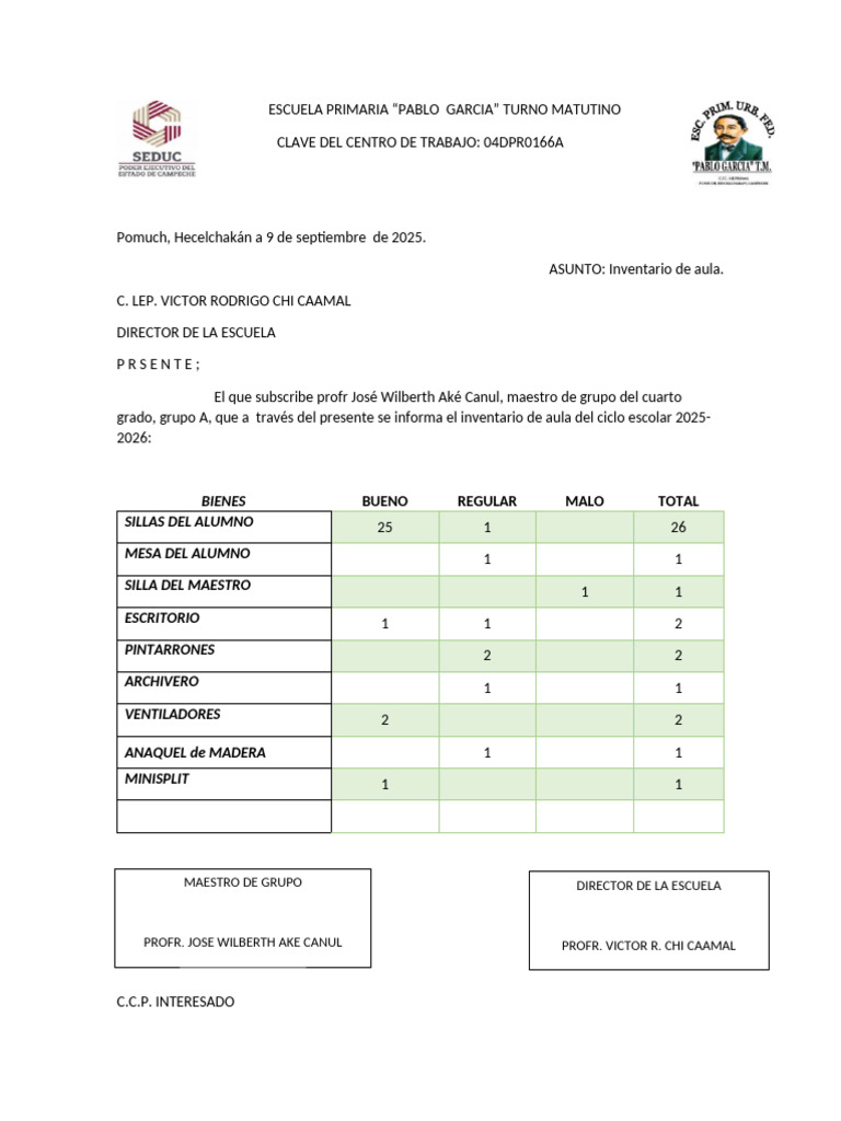 Inventario Del Salon 4a | PDF