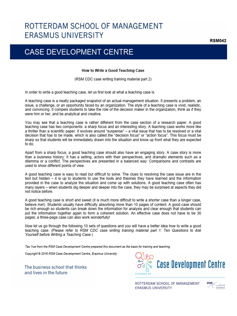 How To Write A Good Teaching Case Communication Case Study Tao Yue ...