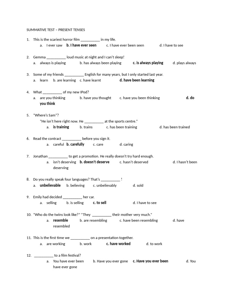 Present Tenses Summative Test | PDF | Chess Theory | Chess
