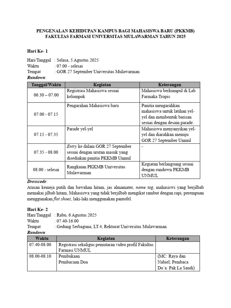 Rundown PKKMB FF Unmul 2025 | PDF