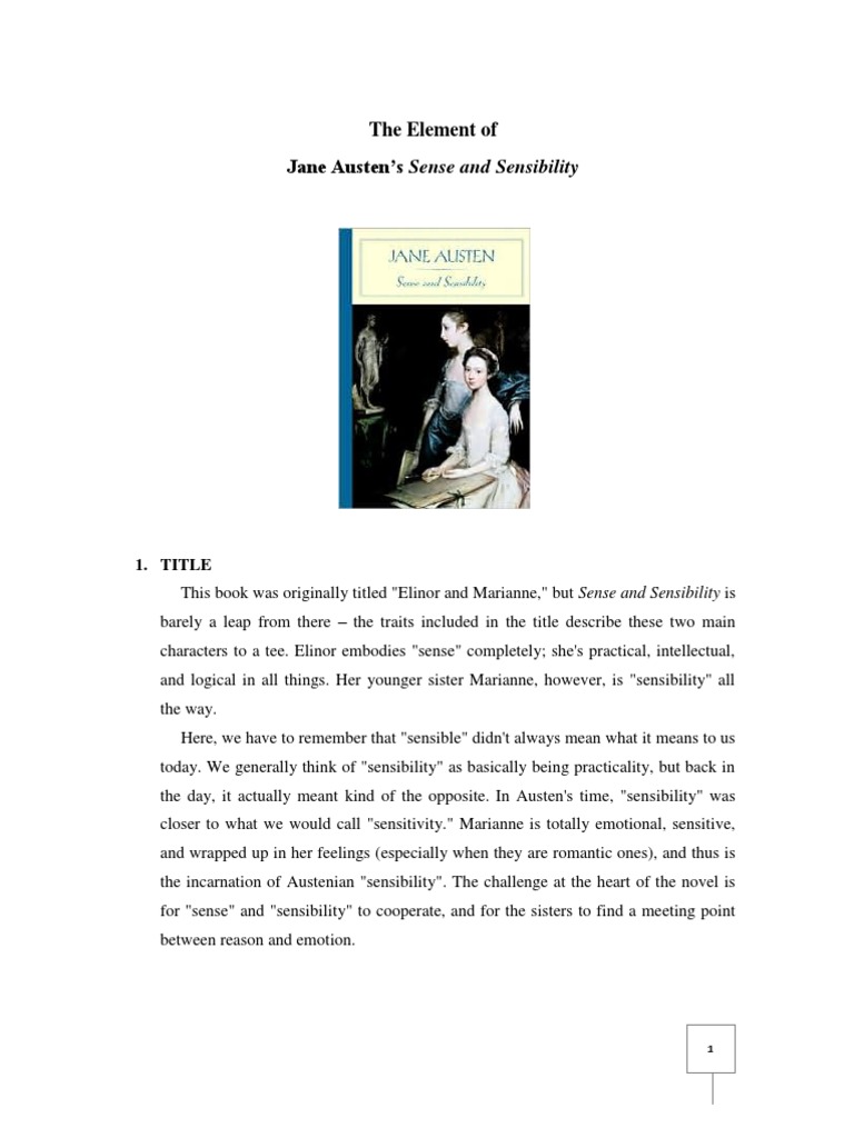 The Element of Jane Austen's Sense and Sensibility: 1. Title | PDF ...