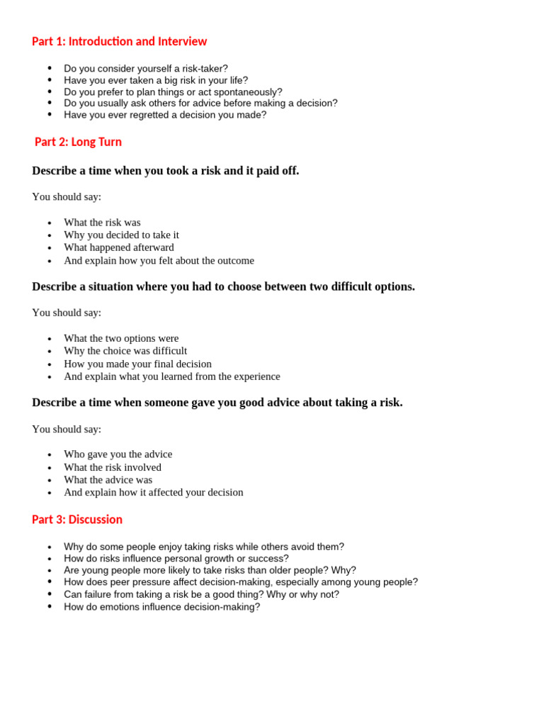 Risk Taking and Decision Making Questions | PDF