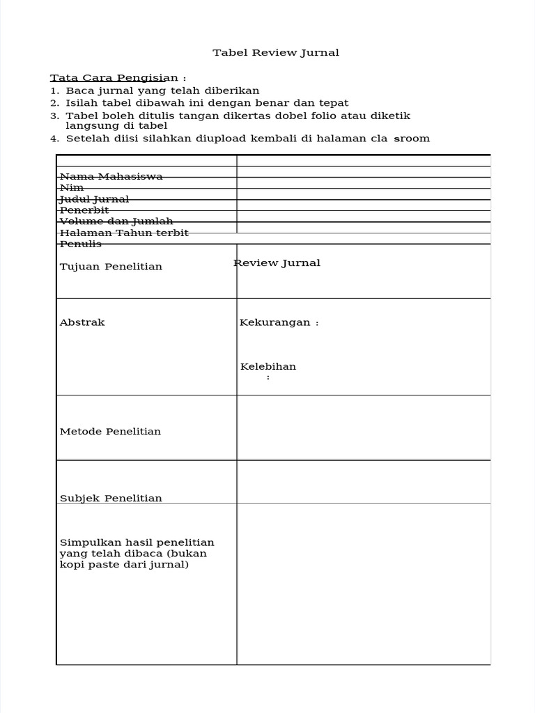 Tabel Review Jurnal yang Benar | PDF