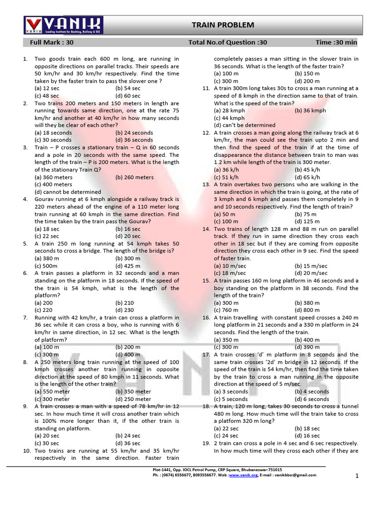 Train Speed and Length Problems | PDF | Speed