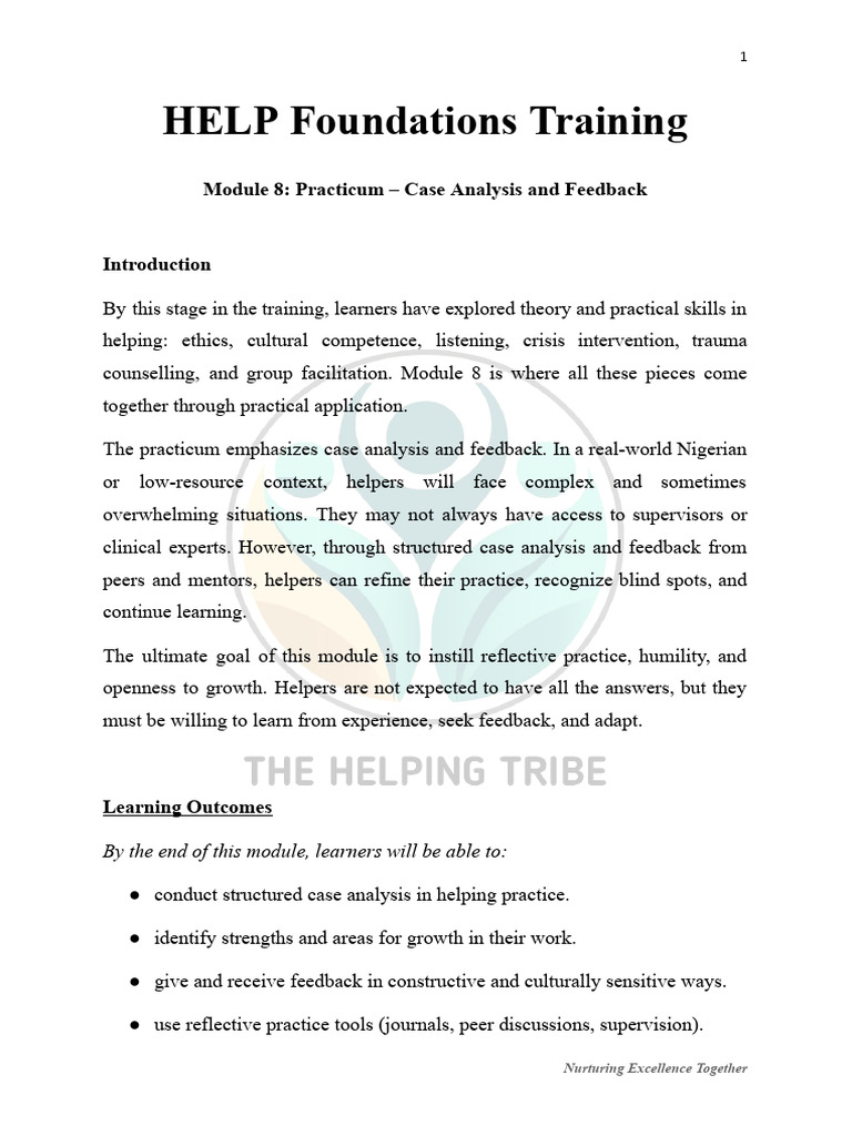 Module 8 - Practicum - Case Analysis and Feedback | PDF | Reflective ...
