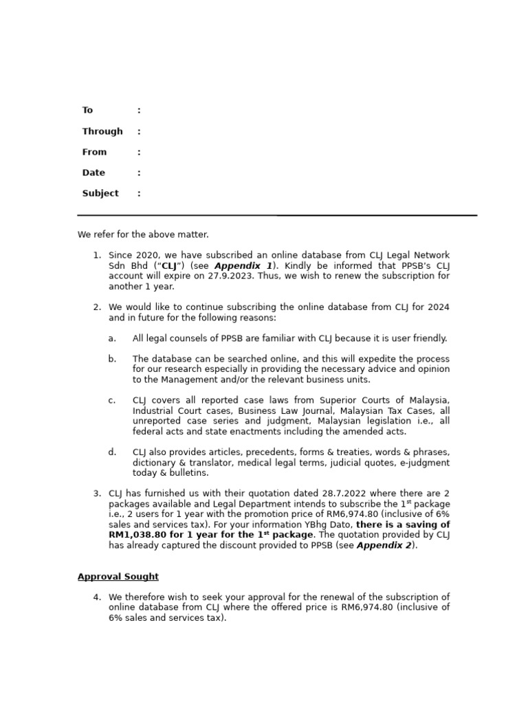 Memo CLJ Malaysia - 1 | PDF