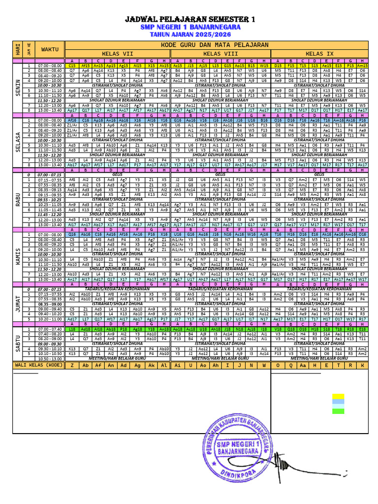 Jadwal Pelajaran Sem 1 2025 2026 Kokurikuler MBG OK | PDF