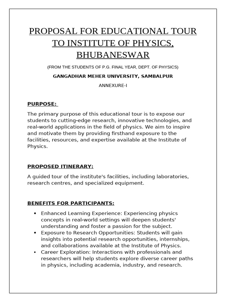 Proposal For Educational Tour | PDF | Learning