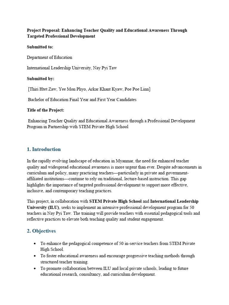 Project Proposal Enhancing Teacher Quality and Educational A | PDF ...