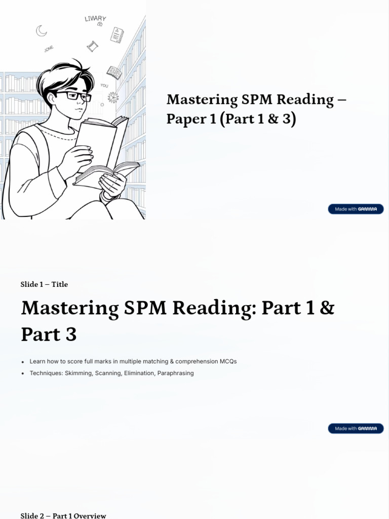 Mastering SPM Reading Paper 1 Part 1 and 3 | PDF