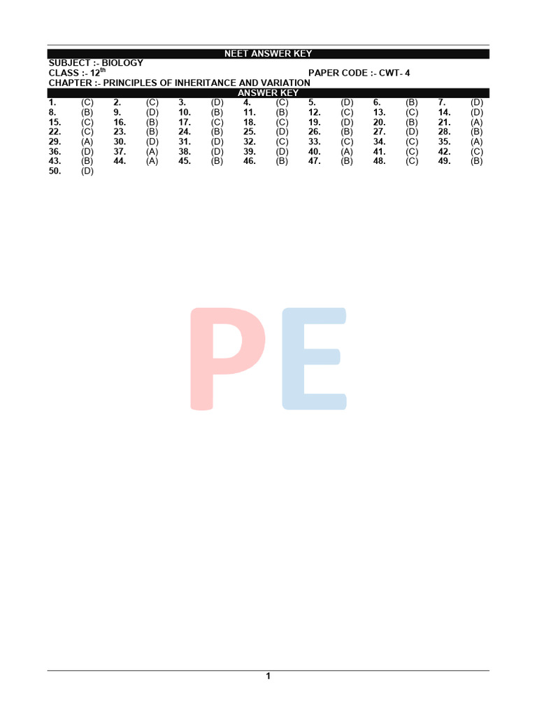 23 Principles of Inheritance and Variation Key | PDF
