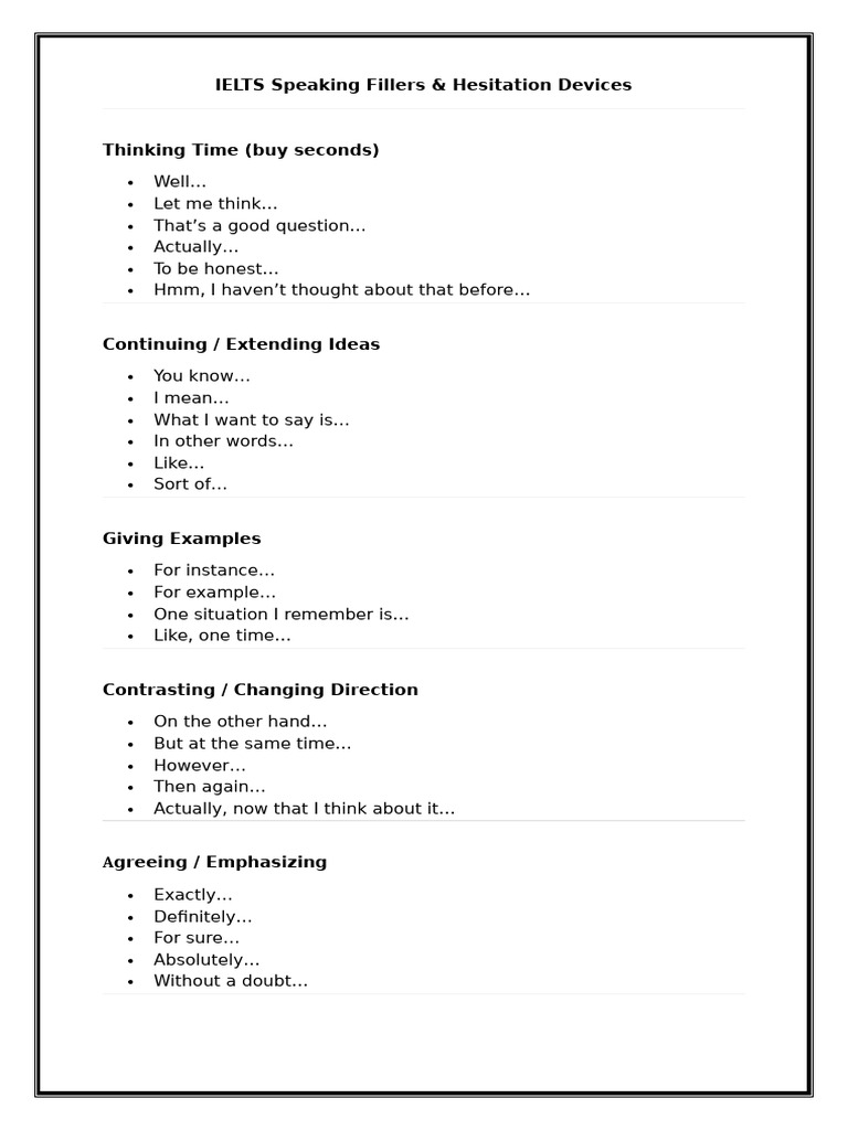 IELTS Speaking: Fillers & Devices | PDF