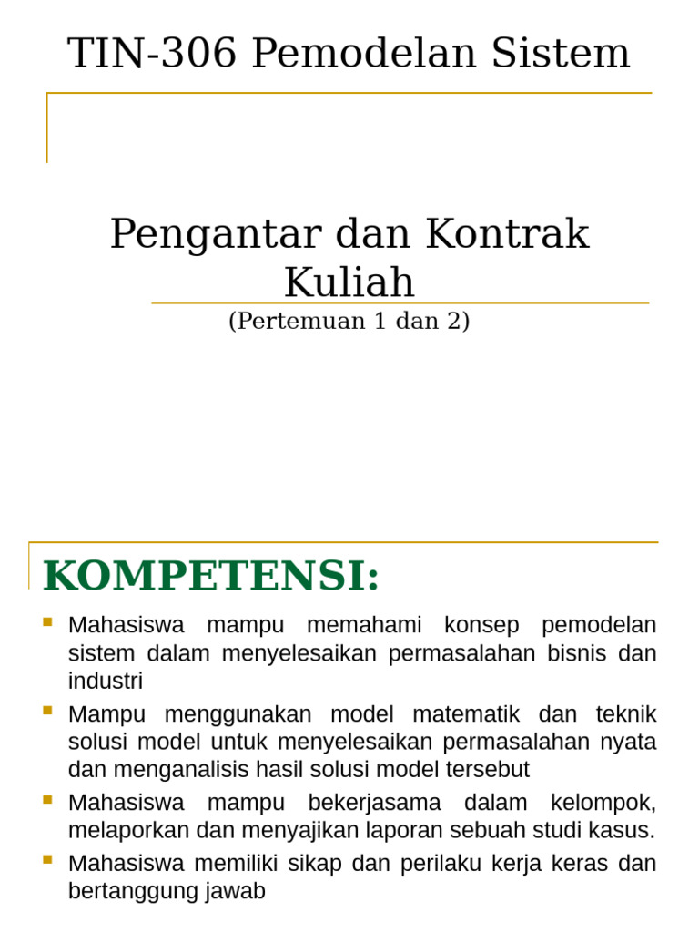 Meeting 1 Dan 2 - Pengantar Dan Kontrak Kuliah | PDF | System | Complexity
