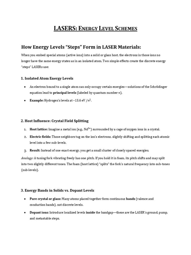 Module 1 Energy Level Schemes in LASERs (1.1) | PDF | Laser | Energy Level