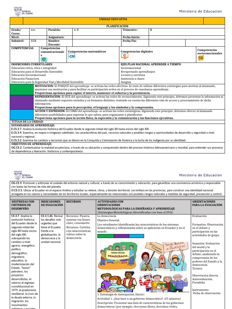 Planificación Educativa para 6to EGB | PDF | Ecuador | Aprendizaje