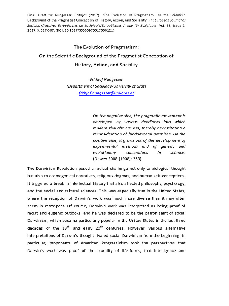 The Evolution of Pragmatism Final Draft | PDF | Pragmatism | Darwinism