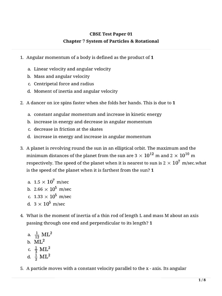 CH - 7 System of Particles & Rotational Motion | PDF | Rotation Around A Fixed Axis | Angular ...