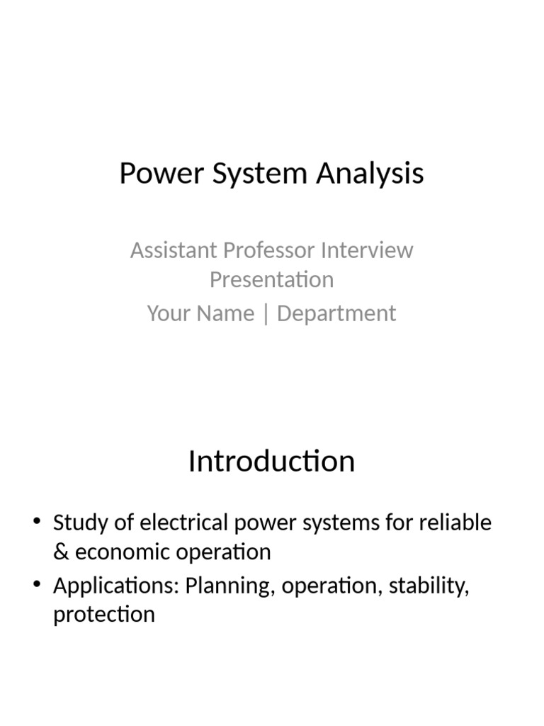Power System Analysis Presentation Pdf
