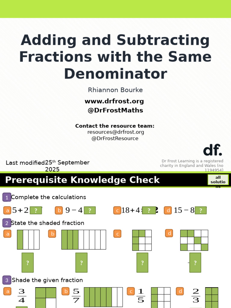 Adding and Subtracting Fractions With The Same Denominator - Lesson ...