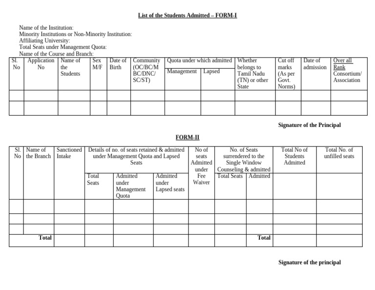 Student Admission List for Management Quota | PDF