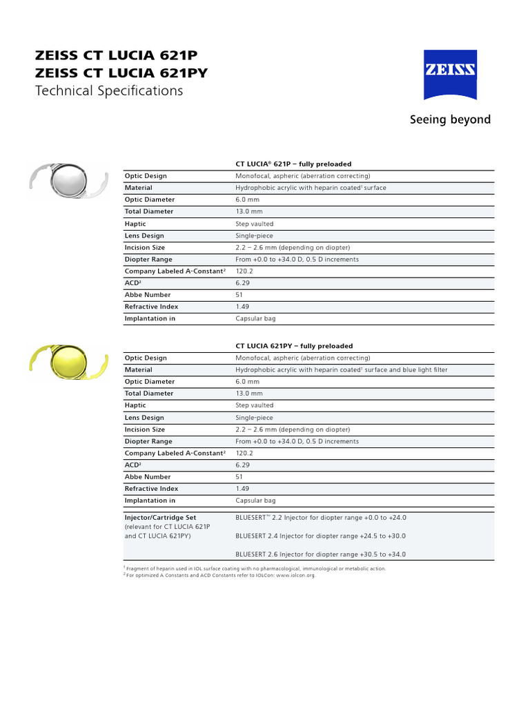 CT LUCIA 621PY Technical Specs | PDF | Optics | Light