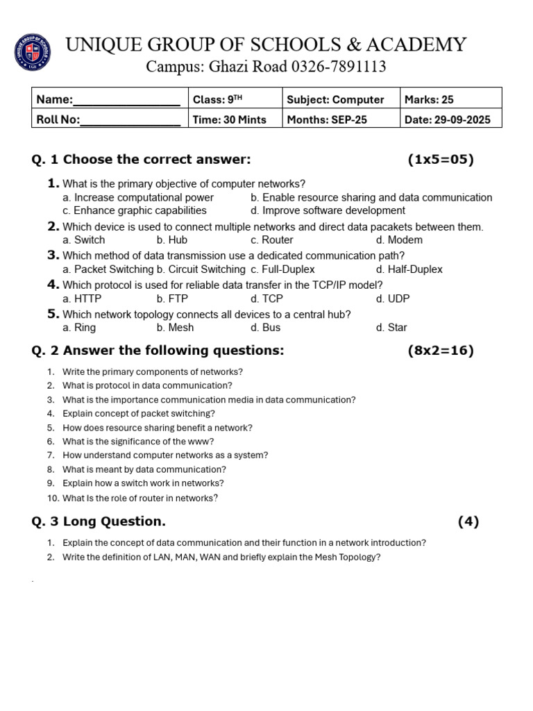 Class 9th Computer Chapter 6 Paper | PDF