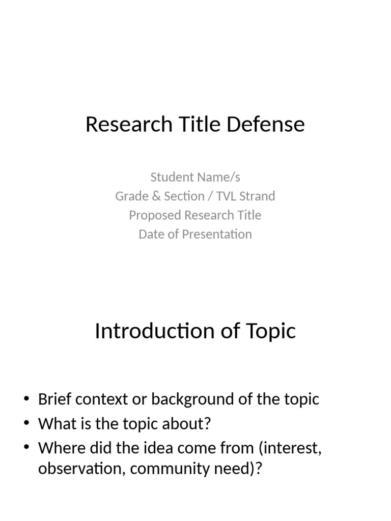 Sample Research Title Defense TVL | PDF