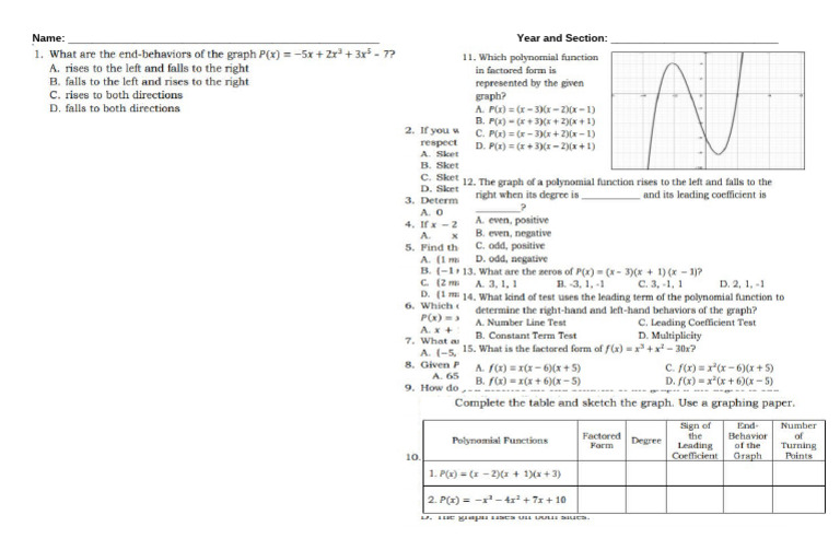 Quiz Polynomial Function | PDF