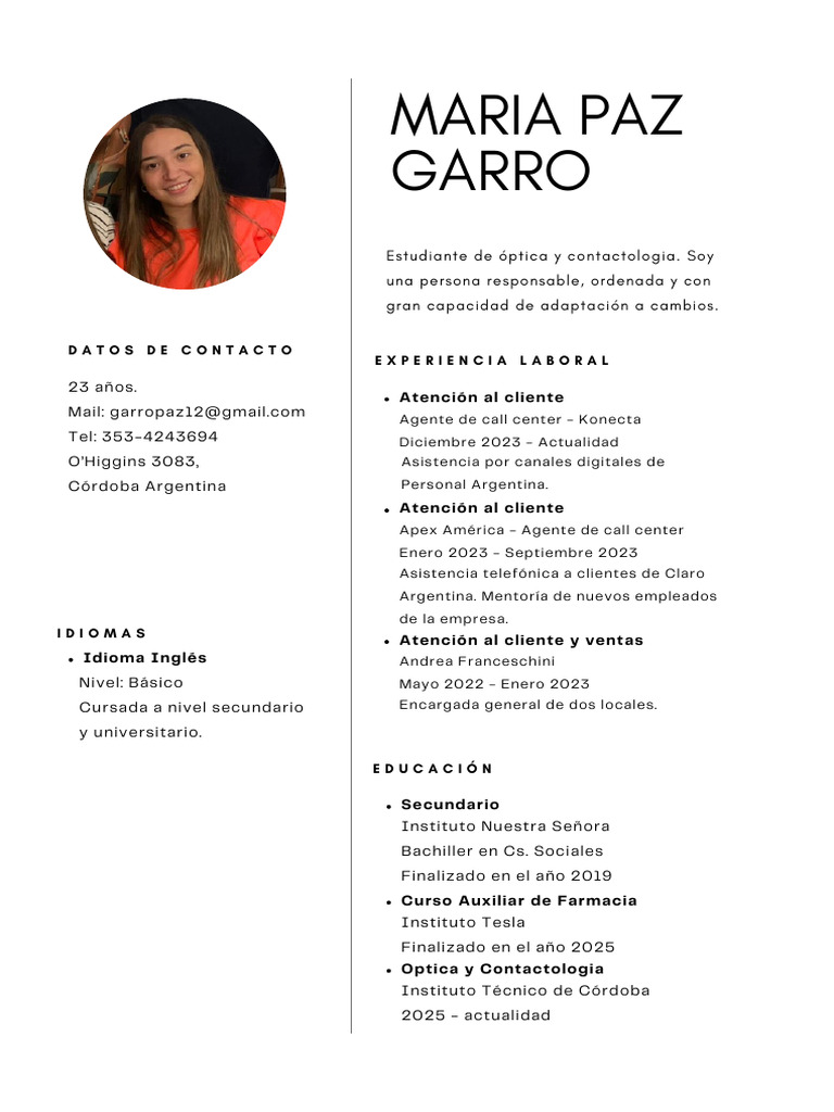 Currículum Vitae María Paz Garro | PDF