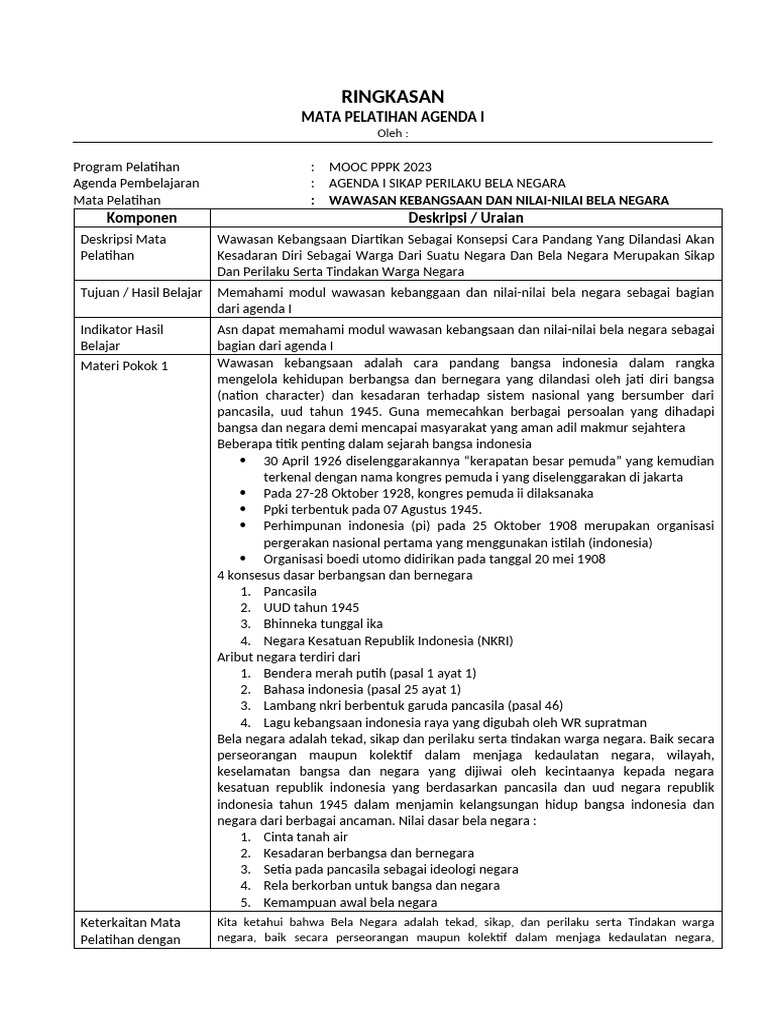 Format Ringkasan Mata Pelatihan MOCC NOVA | PDF