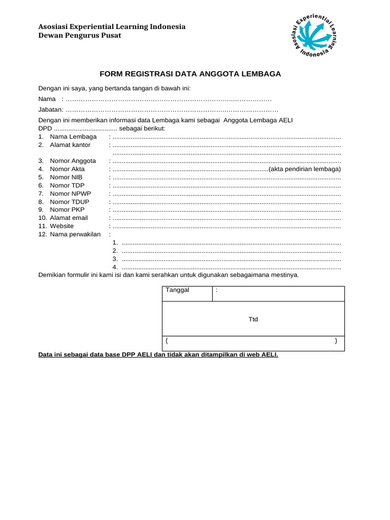 Formulir Registrasi Anggota AELI | PDF