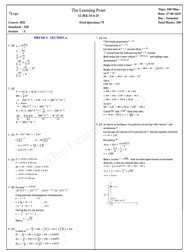 RPT 1 Jee Solution | PDF | Acceleration | Applied And Interdisciplinary ...