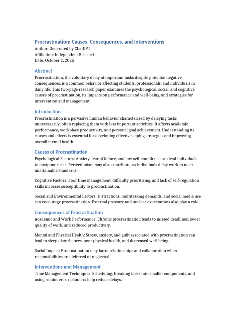 Understanding Procrastination: Causes & Solutions | PDF ...